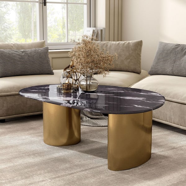 Furniture of America Shane 47 in. Black and Matte Gold 3-Leg Oval ...
