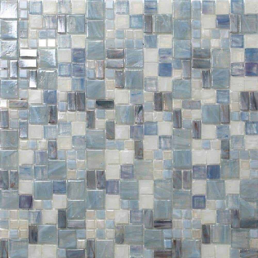 Apollo Tile Blue 12.4 in. x 12.6 in. Polished Glass Mosaic Floor and ...