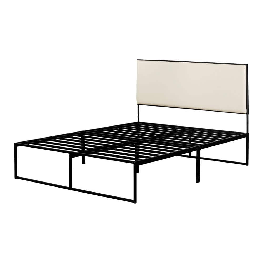 South Shore Mezzy Beige and Black Metal Frame, Queen Panel Bed 14599 ...