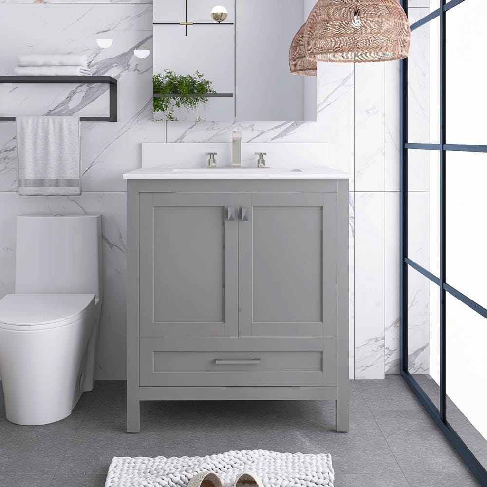 30 in. W x 19 in. D x 34 in. H Single Sink Freestanding Bath Vanity in ...