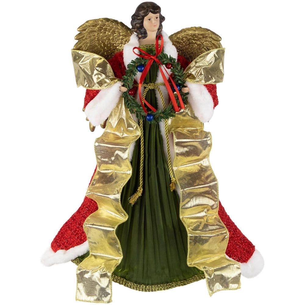 Northlight 18" Red and Green Angel with Wreath Christmas Tree Topper ...