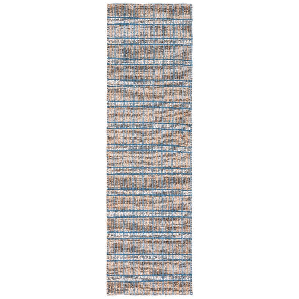 SAFAVIEH Natural Fiber Blue/Beige 2 ft. x 8 ft. Striped Woven Runner ...