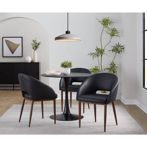 LumiSource Renee Black Faux Leather and Walnut Metal Side Chair (Set of ...