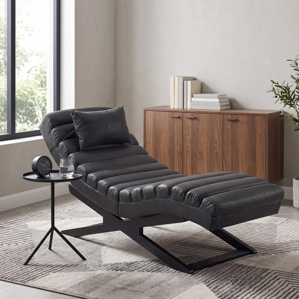 CHRISTOPHER KNIGHT HOME Modern Black Faux Leather Upholstered Chaise ...