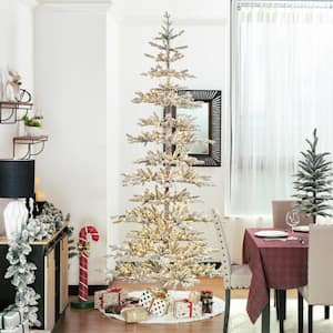 Glitzhome 7.5 ft. Pre-Lit Flocked Pencil Spruce Artificial Christmas ...
