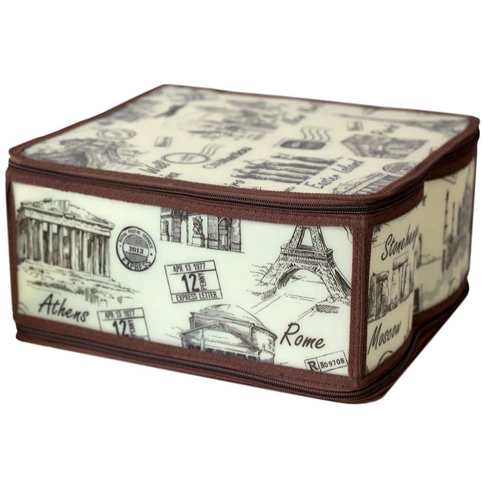 Home Basics Cities 12 in. x 11 in. x 12 in. Brown Plastic Storage Box ...
