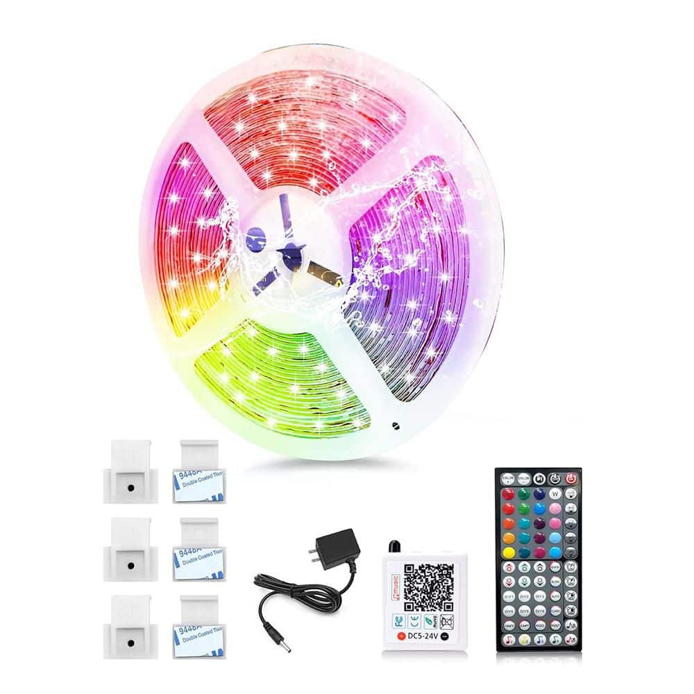 phyfalip 32.8ft Waterproof Outdoor RGB Led Strip Lights with Remote and ...