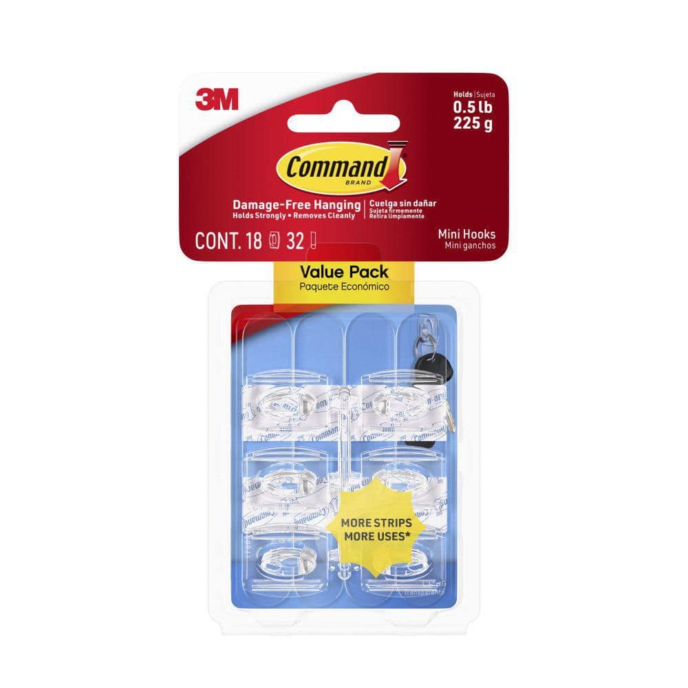 Command Clear Mini Hooks, Clear, 18 Hooks, 32 Strips 17006CLR-18ES ...