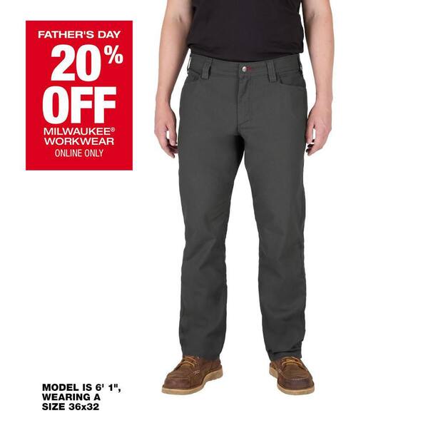 Milwaukee Men's 34 in. x 32 in. Black Cotton/Polyester Work Pants with ...