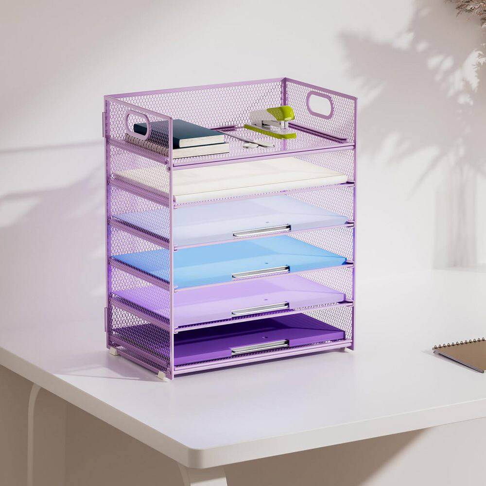 13.5 in. x 12.6 in. 6 Tier Paper Organizer Letter Tray Mesh Desk File ...