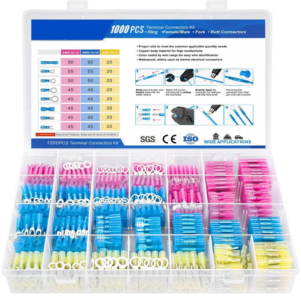 1000PCS Heat Shrink Wire Connectors Kit, Electrical Waterproof Crimp ...