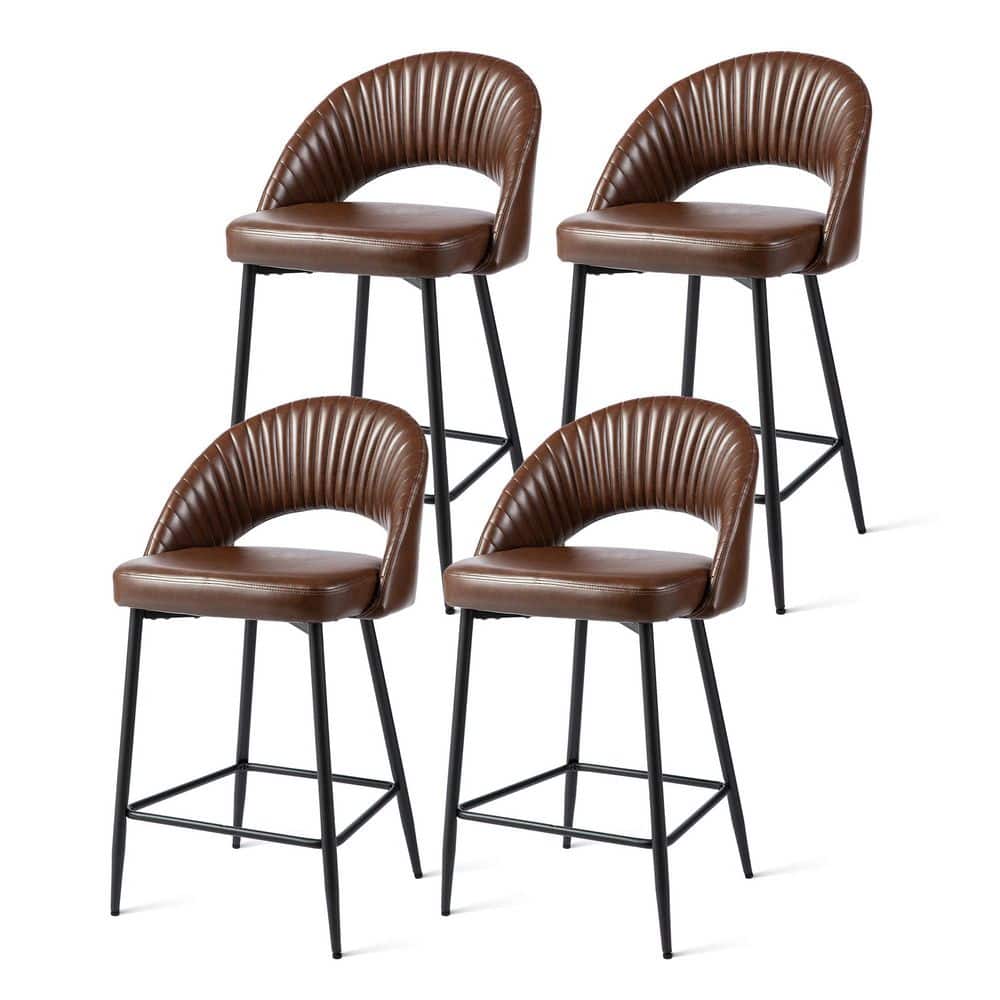 Glitzhome 36.50 in. H Modern Brown Quilted Leatherette Counter Stool ...