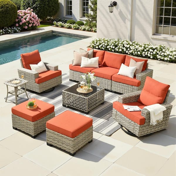 HOOOWOOO Merritt 9-Piece Wicker Outdoor Furniture Patio Conversation ...