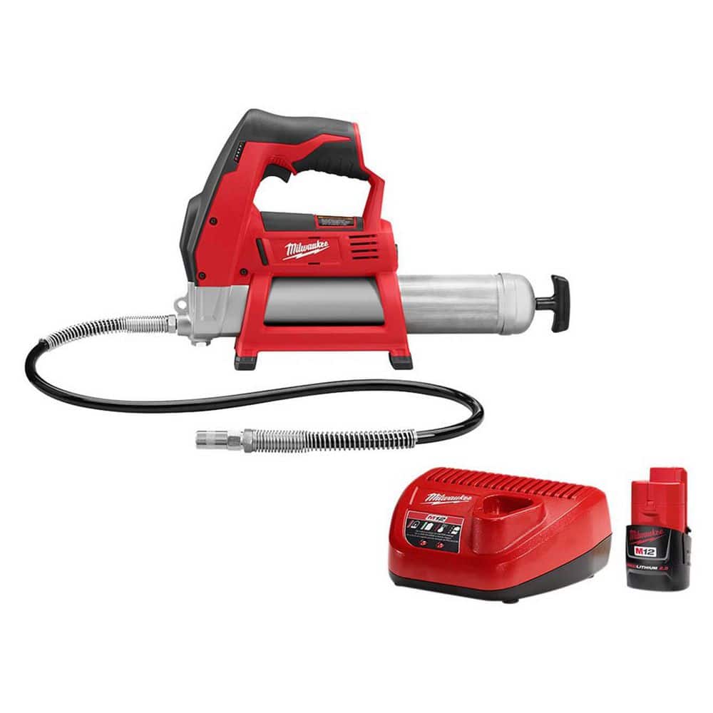 Milwaukee M12 12V Lithium-Ion Cordless Grease Gun with 2. 0Ah Battery ...