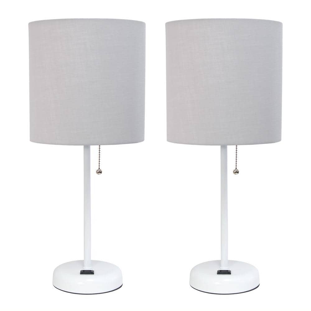 Simple Designs 19.5 in Grey and White Stick Lamp with Charging Outlet ...