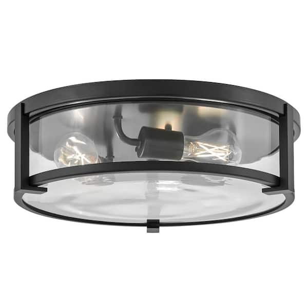 HINKLEY Lowell 16.0 in. 3-Light Black Flush Mount 3243BK-CL - The Home Depot