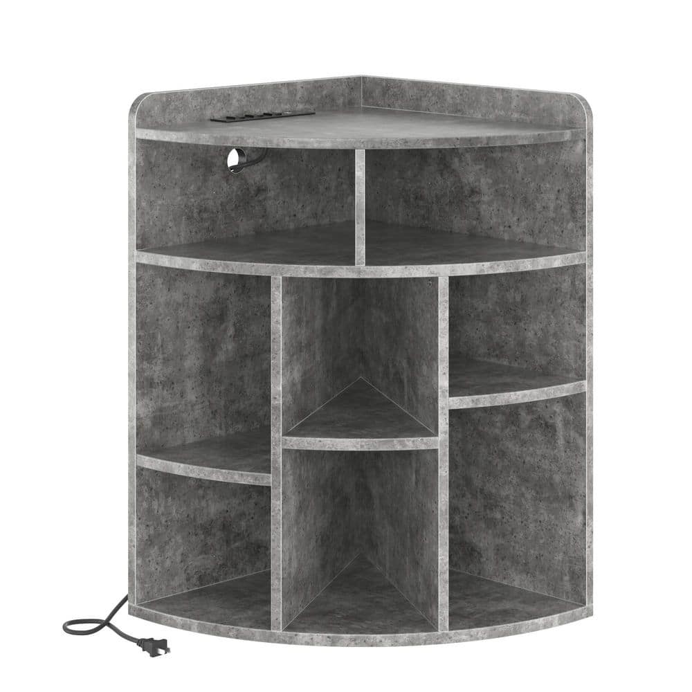VECELO Gray Corner Cabinet with Charging Station, 3-Tier Cube Storage ...