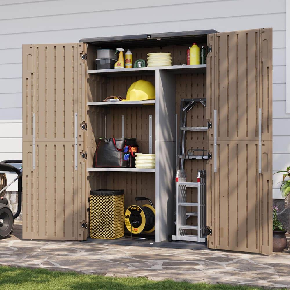 Sizzim Vertical Storage 4.4 ft. W x 2.5 ft. D Resin Shed with Metal ...