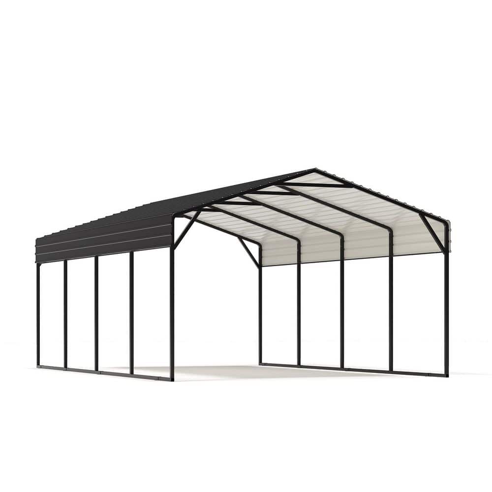 LAUSAINT HOME 12 ft. W x 20 ft. D Black Roof Metal Carport, Heavy Duty ...