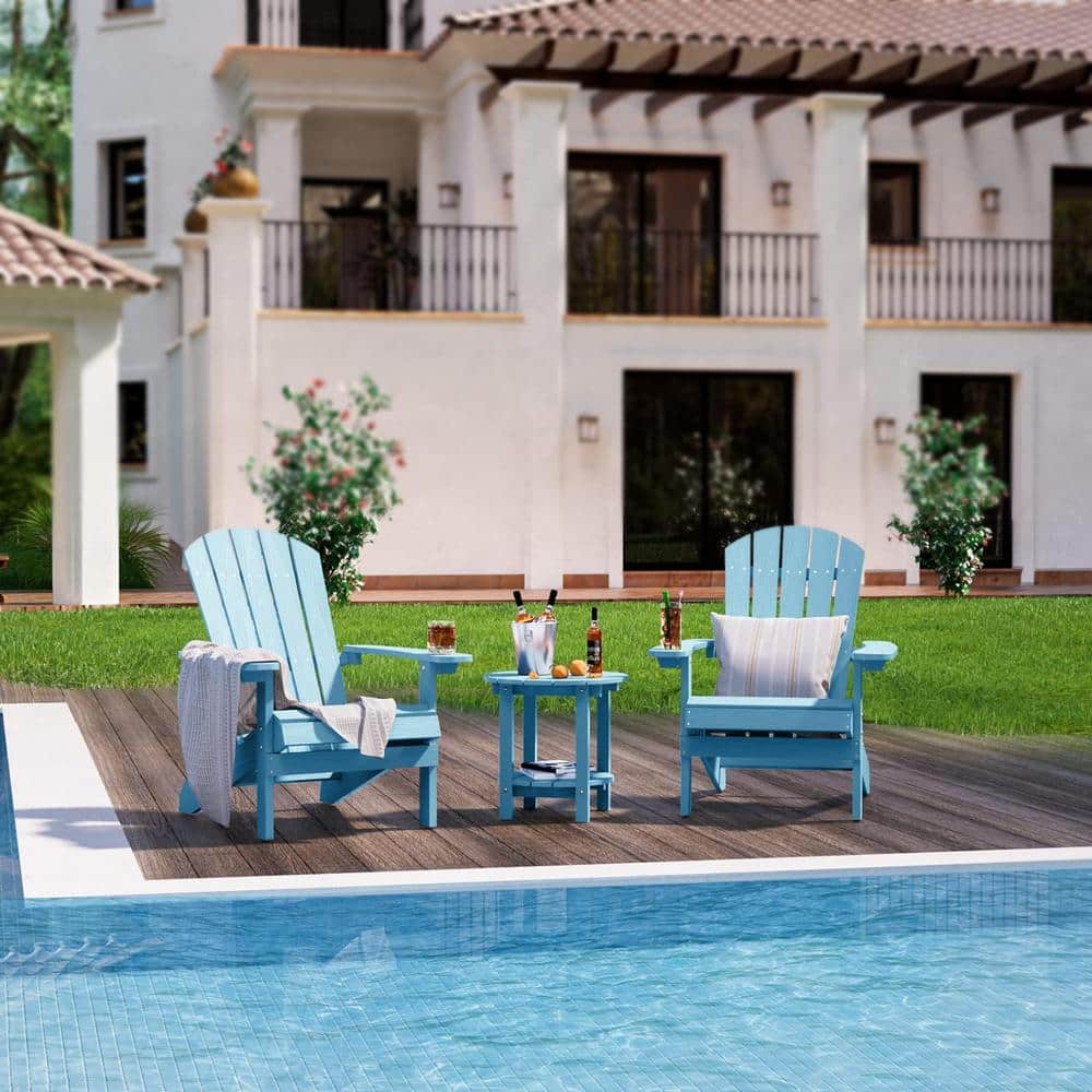 YEFU 18 in. Blue Round Plastic Adirondack Outdoor Double Layer Patio ...