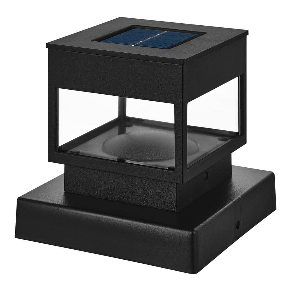 Hampton Bay 10 Lumen Black LED Outdoor Solar 4x4 Deck Post Cap Light ...