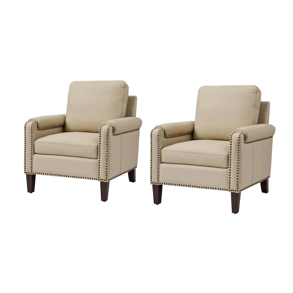 JAYDEN CREATION Leander Beige Genuine Leather Armchair Set of 2 with ...