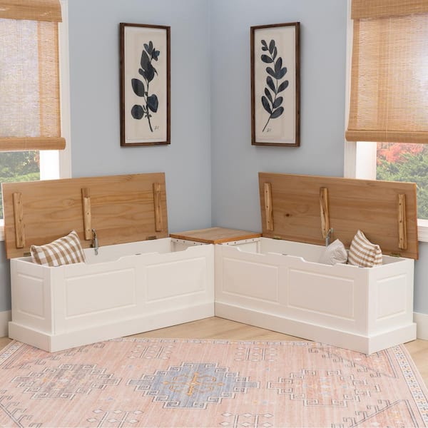 Linon Home Decor Rockhill Natural and White Backless Nook Dining Bench 62.4 in. L x 16.5 in. D x 18.3 in. H THD03576 The Home Depot