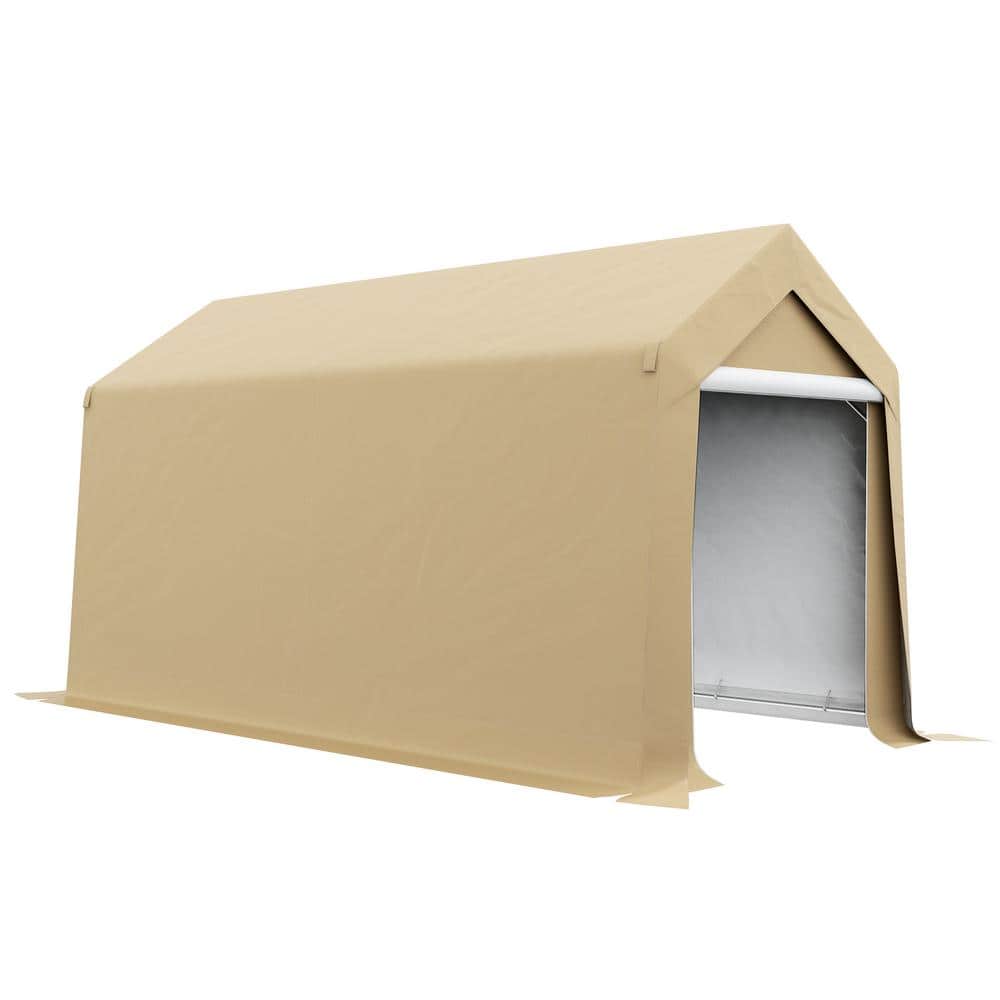 Out sunny 7 ft. W x 12 ft. D Beige Metal Garden Shed with Ventilation ...