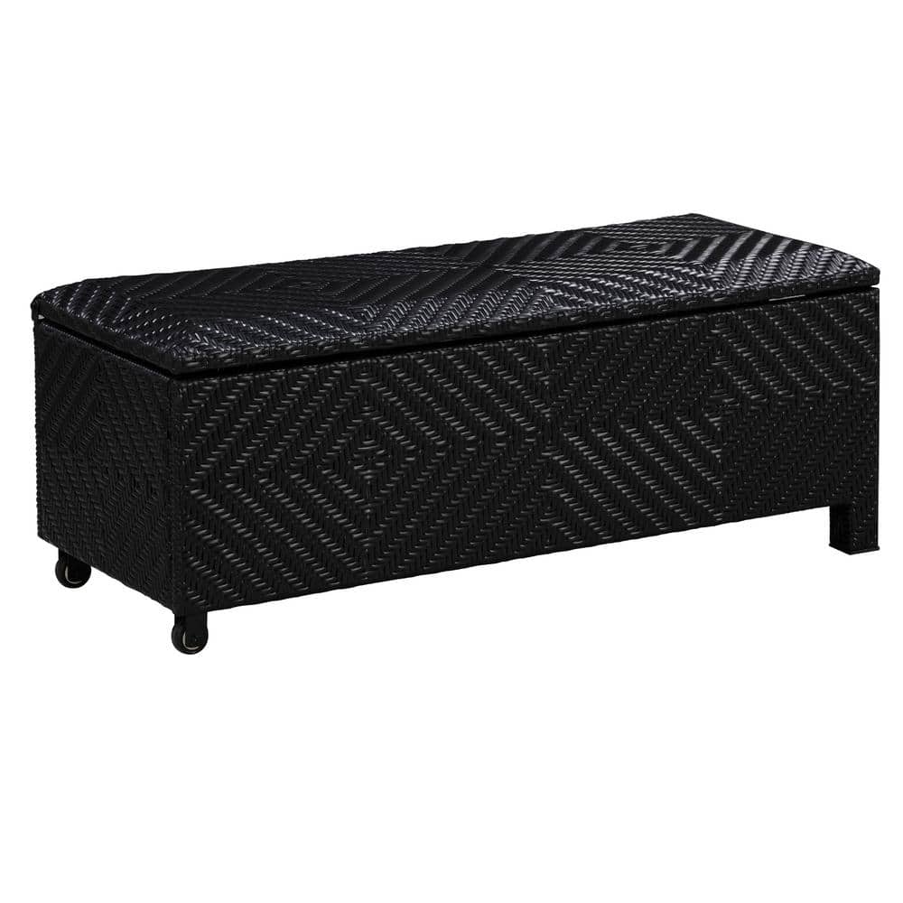 Padded Wicker Deck Box-Bench Combo, 60 Gal. Capacity with Storage, Dark ...
