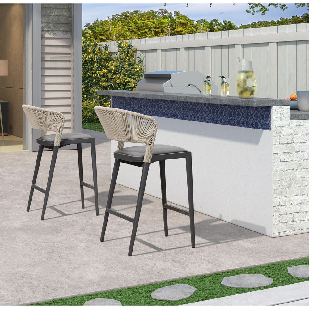 PURPLE LEAF Modern Aluminum Low Back Rattan Counter Height Outdoor Bar ...