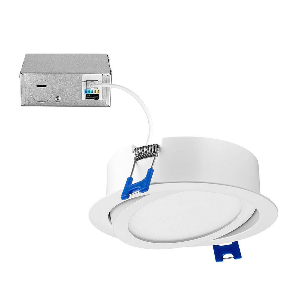 Maxxima 4 in. 5 CCT Slim Recessed LED Gimbal Downlight, Canless IC Rated, 700 Lumens, Color ...