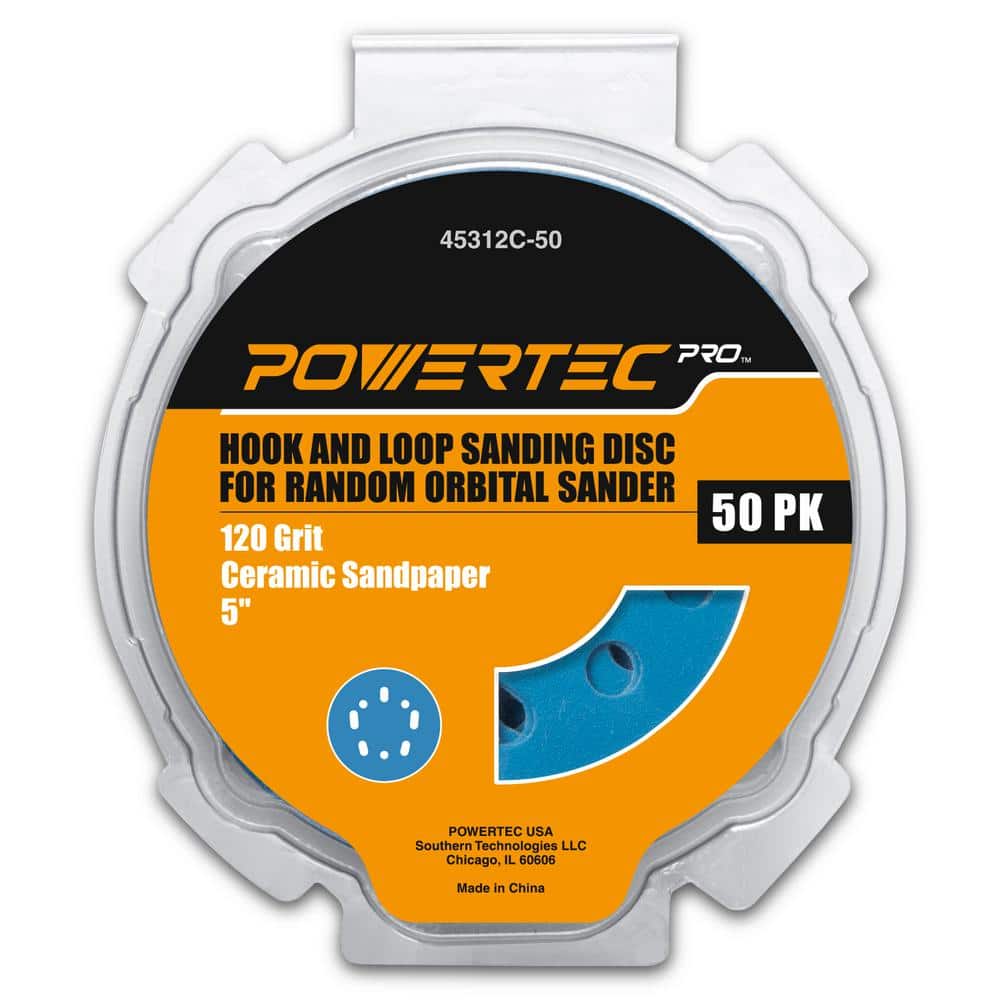 ‎POWERTEC 5 in. Sanding Discs Hook and Loop, 120 Grits, Ceramic Orbital ...