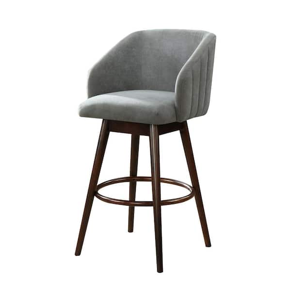 Benjara 25 in. Brown and Gray Low Back Wooden Frame Bar Stool with ...