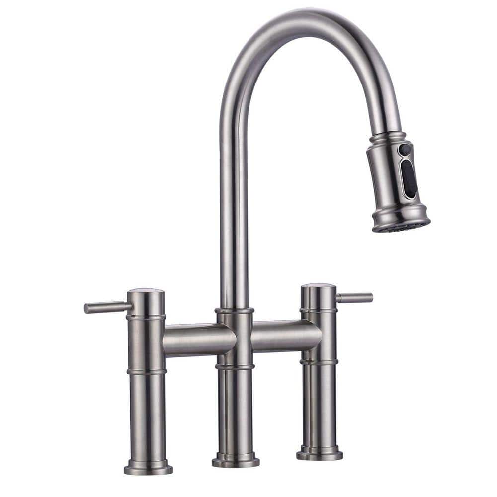 VEVETTA Double Handle Pull-Down High Arc Bridge Kitchen Faucet with ...