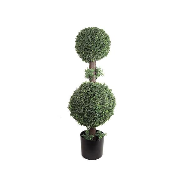 Larksilk 33 in. Artificial Boxwood Topiary Tree in Black Pot S18213XX ...