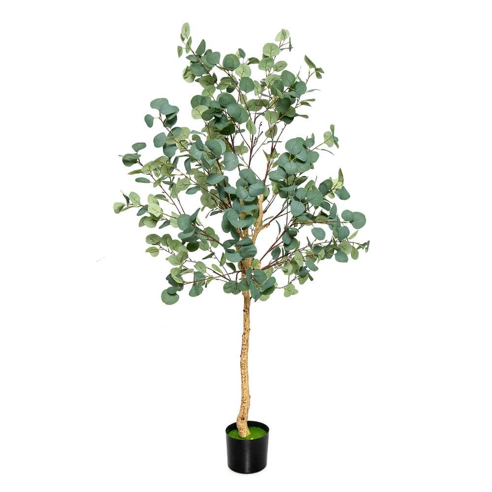 Costway 5 . 5 FT Artificial Tree Fake Eucalyptus Tree for Living Room ...