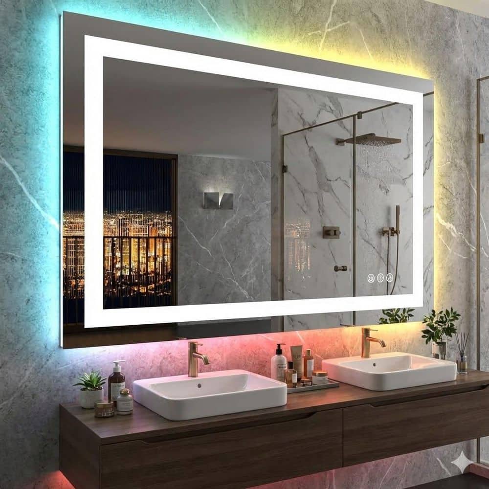 IOOI 48 in. W x 36 in. H Rectangular Frameless RGB Backlit LED Lighted ...