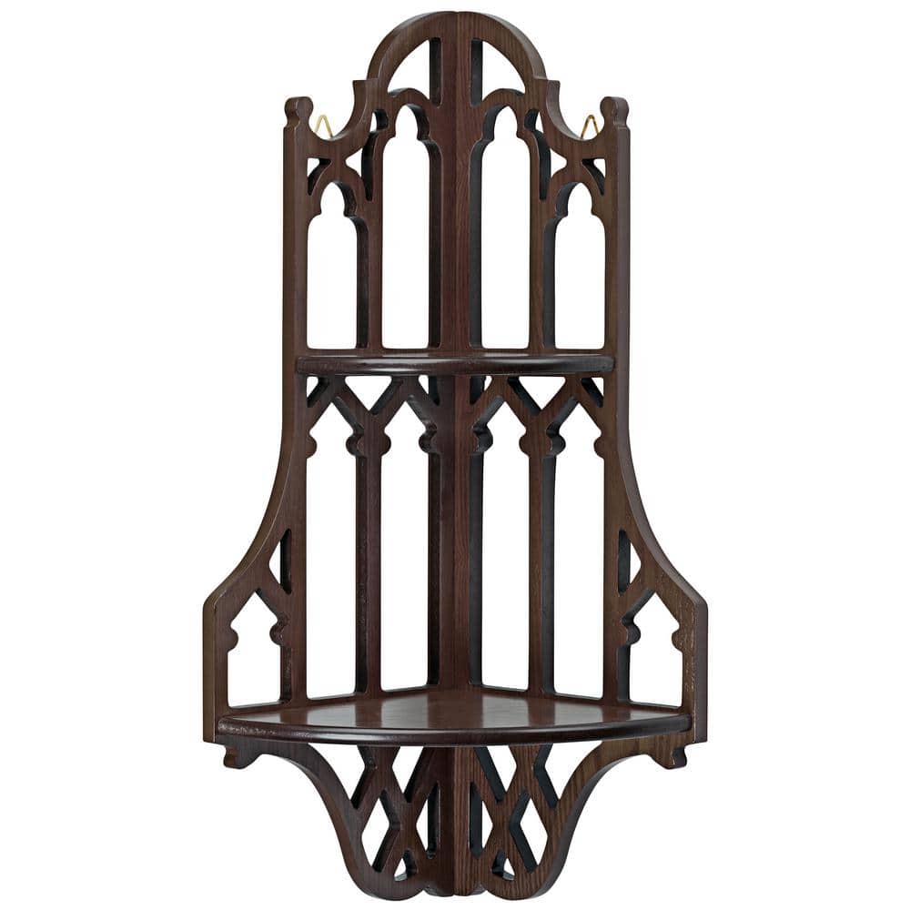 Design Toscano Canterbury Cathedral 25 in. Walnut Hardwood 2-Shelf ...