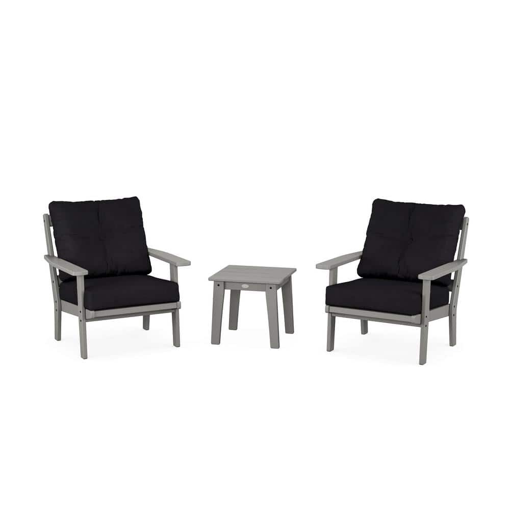 POLYWOOD Oxford 3-Pcs Plastic Patio Conversation Set in Slate Grey ...