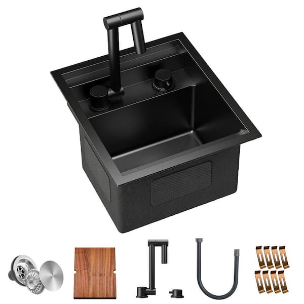 Wudkey Black Stainless Steel 13 in. Single Bowl Bar Sink with 360 ...