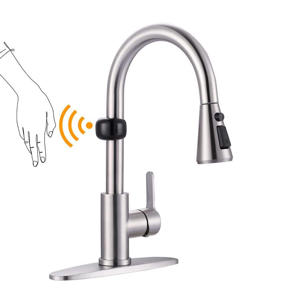 WOWOW 15.3 in. Sensor Motion Single Handle Pull Down Sprayer Kitchen ...