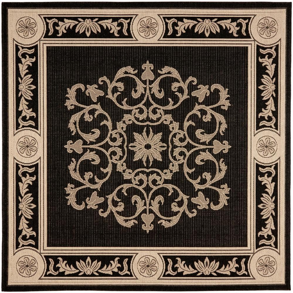 SAFAVIEH Courtyard Black/Sand 8 ft. x 8 ft. Square Floral Indoor ...