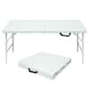 White Steel Patio Camping Table Portable Folding Plastic Picnic Table ...