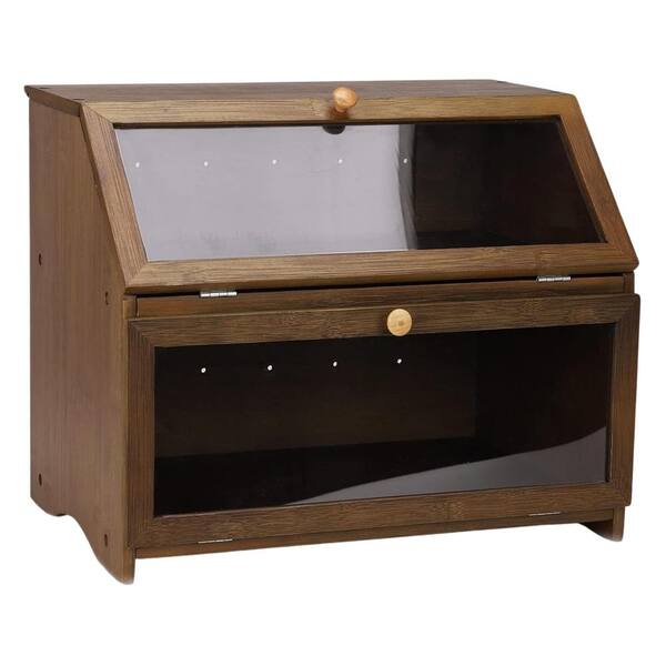 Adrinfly 1 Piece Double Layer Bread Box for Kitchen Counter, Wooden ...