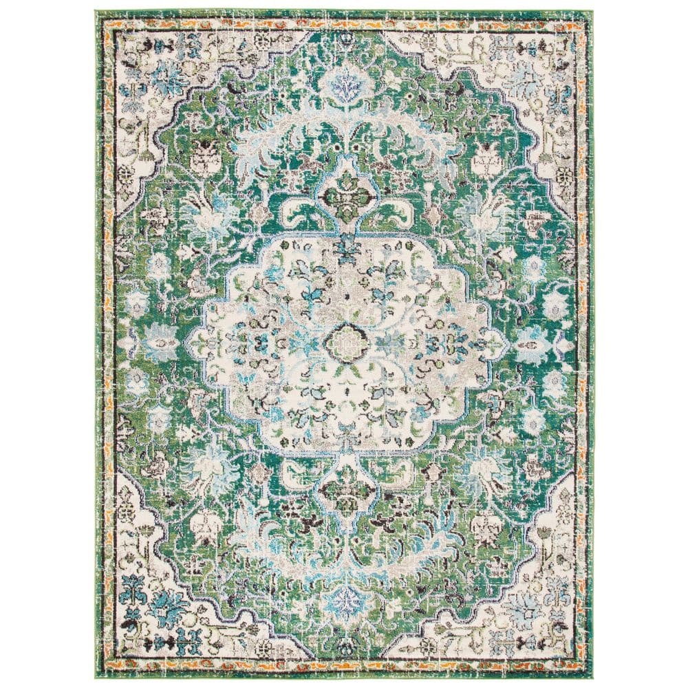 SAFAVIEH Madison Green/Turquoise 10 ft. x 14 ft. Border Geometric ...