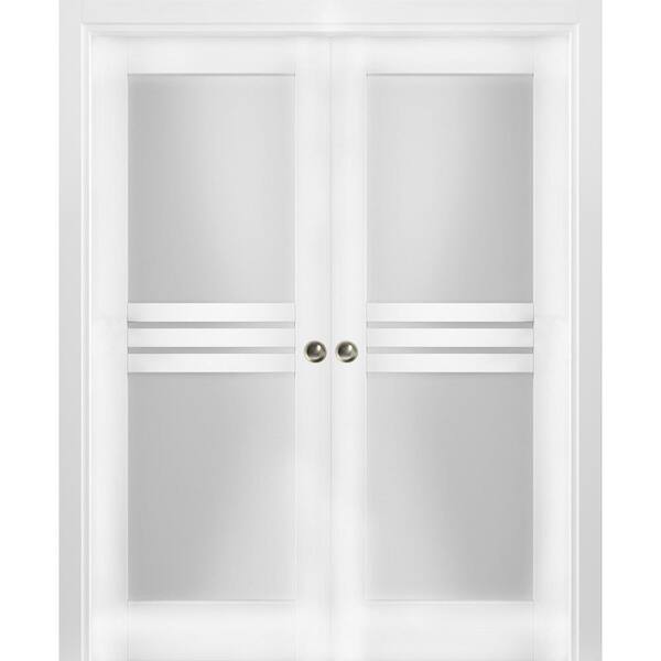 VDOMDOORS 36 in. x 84 in. 2 Panel White Finished MDF Sliding Door with ...