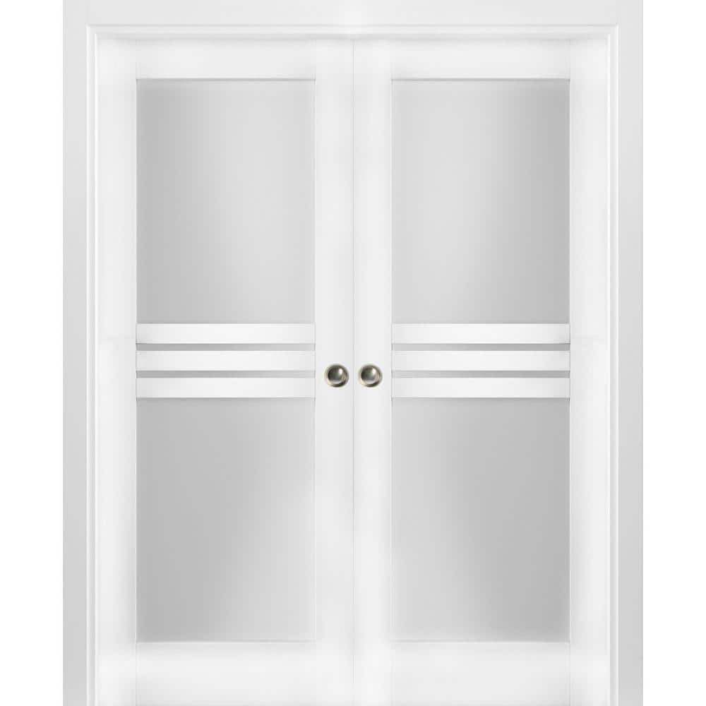 VDOMDOORS 60 in. x 80 in. 2 Panel White Finished Solid MDF Sliding Door ...