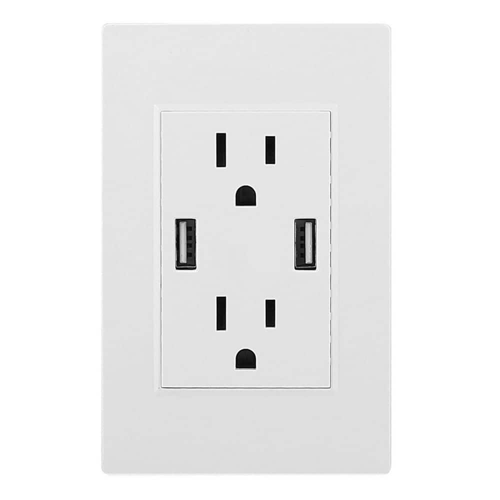 cenadinz Black 15 amp Wall Charger Wall Outlet with 2 USB 1-Pack ...