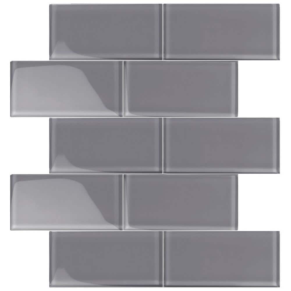 Apollo Tile Colorway 3 in x 6 in Dark Gray Glass Mosaic Polished Wall ...