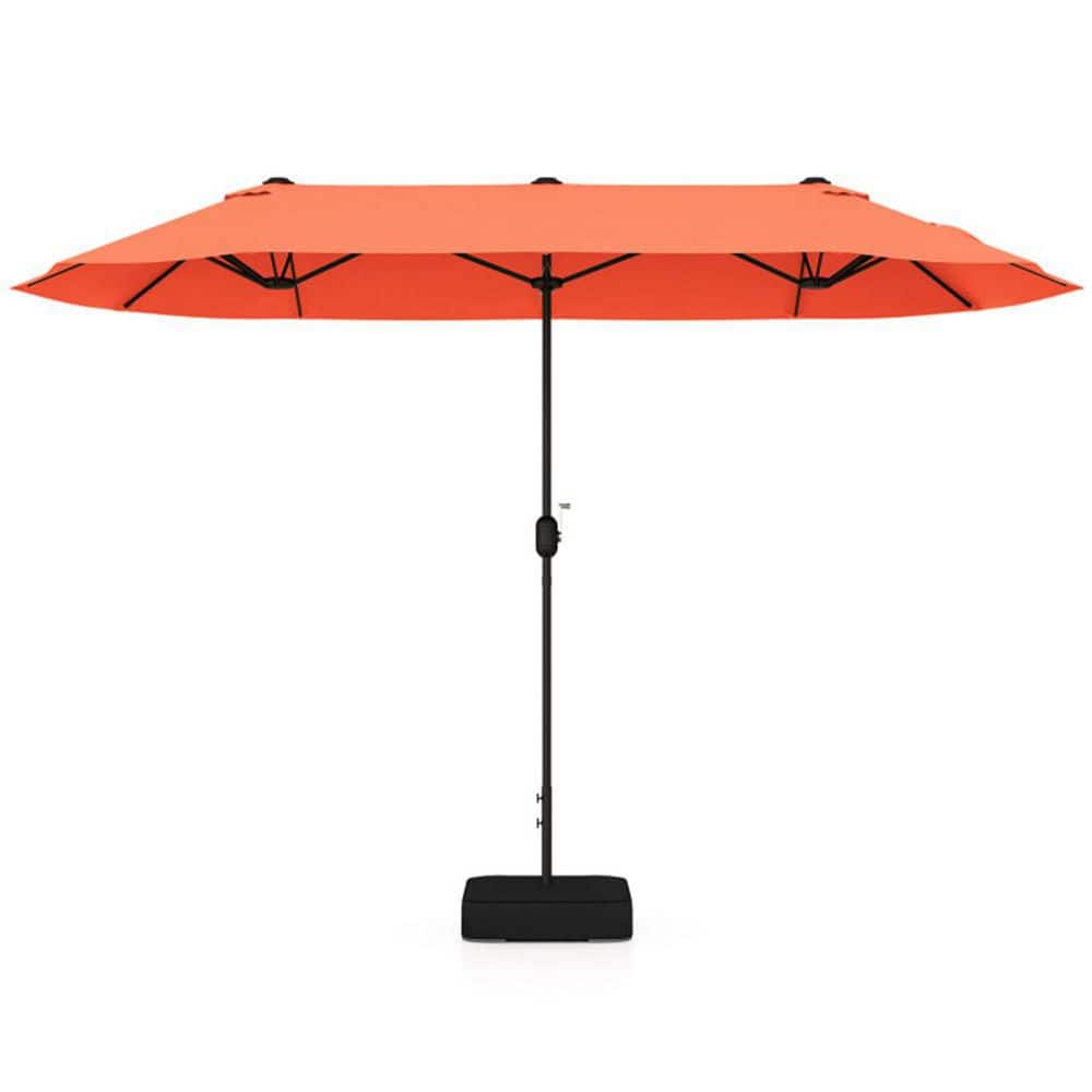 WELLFOR 13 ft. Metal Market Patio Umbrella in Orange with Stand Double ...
